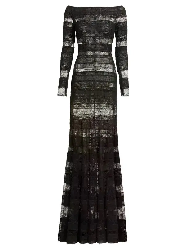 Elie Saab Long-sleeve Lace Maxi Dress - Black