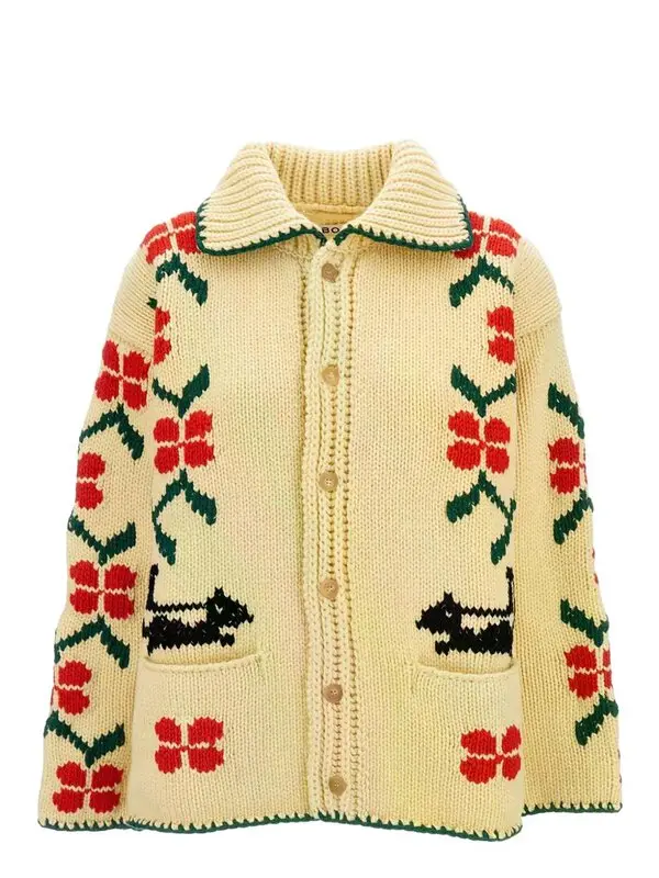 BODE Patterned Intarsia Knit Cardigan - Neutrals