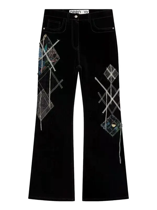 OPEN YY Argyle-patched Bootcut Trousers - Black