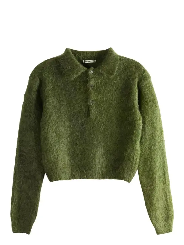 Auralee Textured-knit Polo Sweater - Green