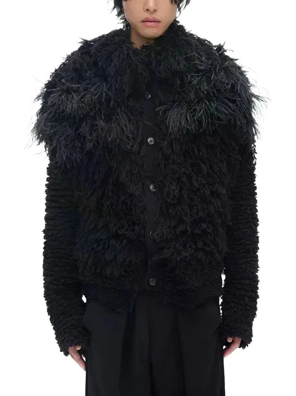 ANN DEMEULEMEESTER Cropped Knitted Cardigan - Black