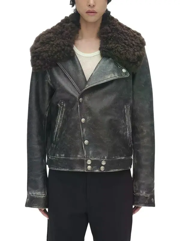 ANN DEMEULEMEESTER Binus Fur-collar Button Leather Jacket - Black
