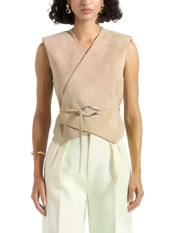 Manière De Voir Jeanne Wrap-belt Suede Waistcoat - Neutrals