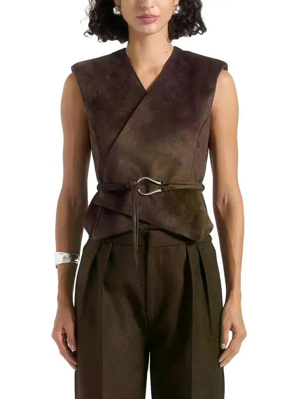 Manière De Voir Jeanne Belted Wrap Suede Waistcoat - Brown
