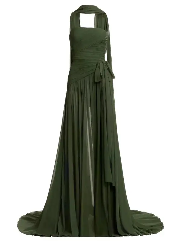 Elie Saab Ruched Tie Maxi Dress - Green