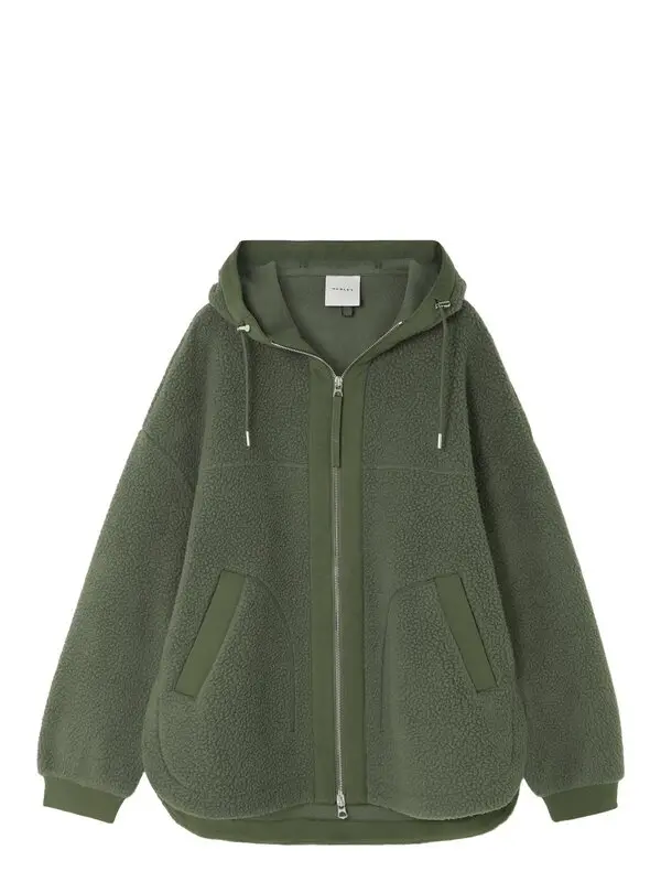 Varley Fey Hooded Jersey-trimmed Recycled-fleece Jacket - Green