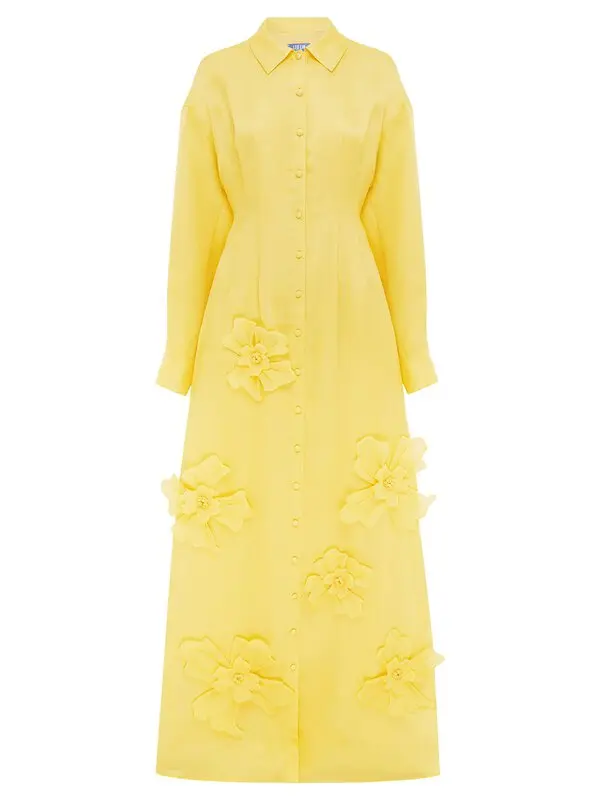 LEO LIN Jeanette Flower-appliquéd Silk Maxi Dress - Yellow