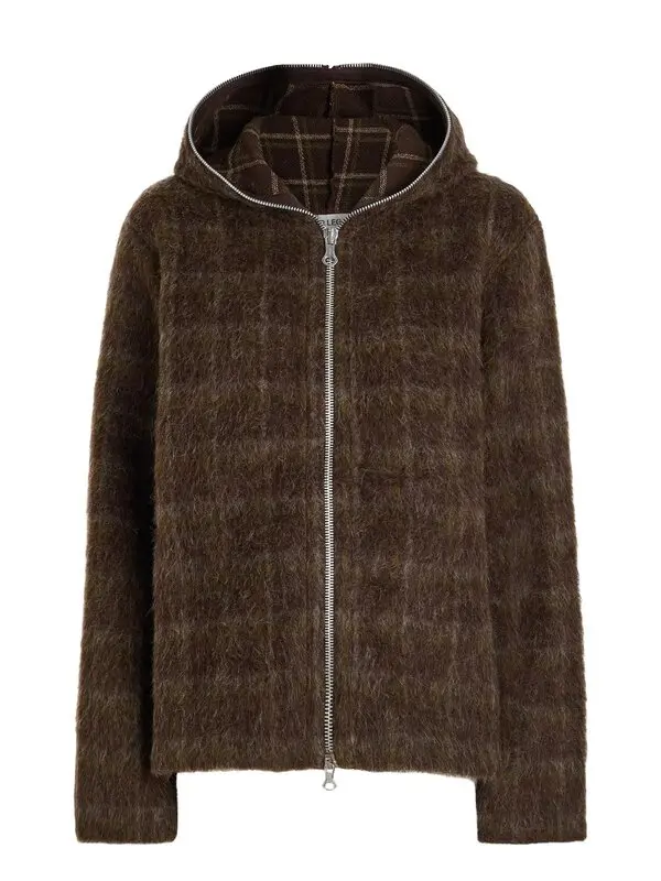 Our Legacy Full Zip Hood Checked Brushed Knit Jumper - Brown