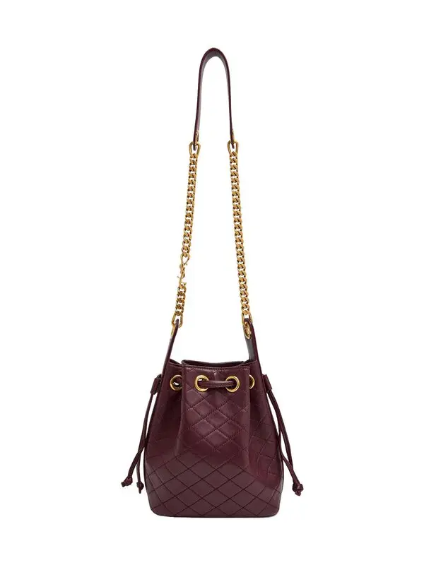 Saint Laurent Bo Chain Quilted Leather Bucket Bag - Burgundy