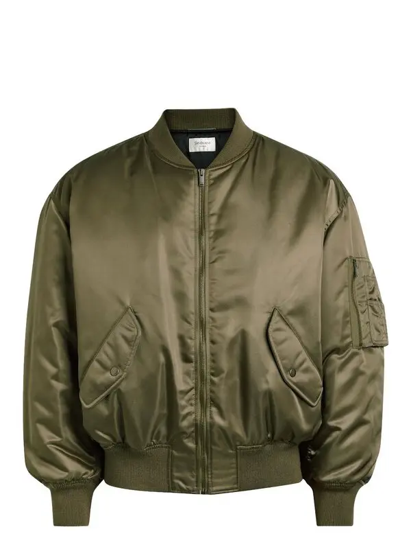 Saint Laurent Padded Satin Bomber Jacket - Khaki