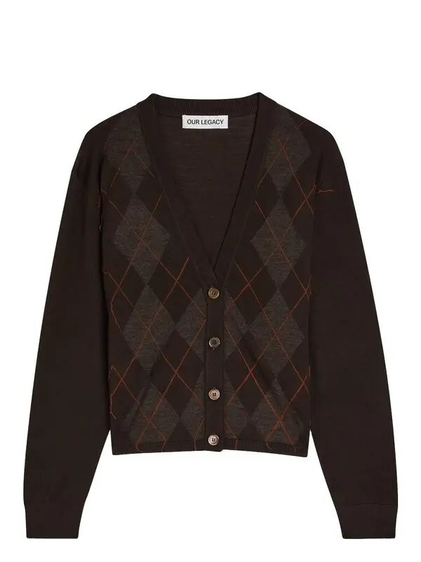 Our Legacy Ivy Argyle-jacquard Wool Cardigan - Grey