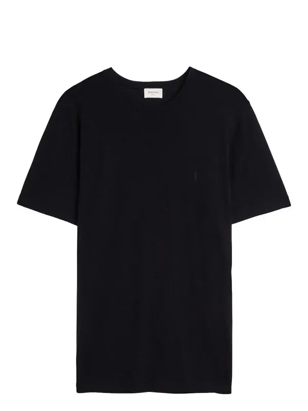 Saint Laurent Logo-embroidered Wool T-shirt - Black