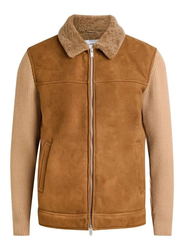 LARDINI Rib-knit Suede Jacket - Brown