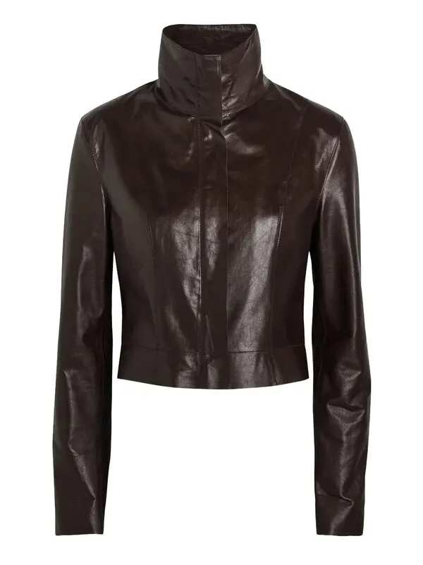 Our Legacy Concealed Funnel-neck Leather Jacket - Brown