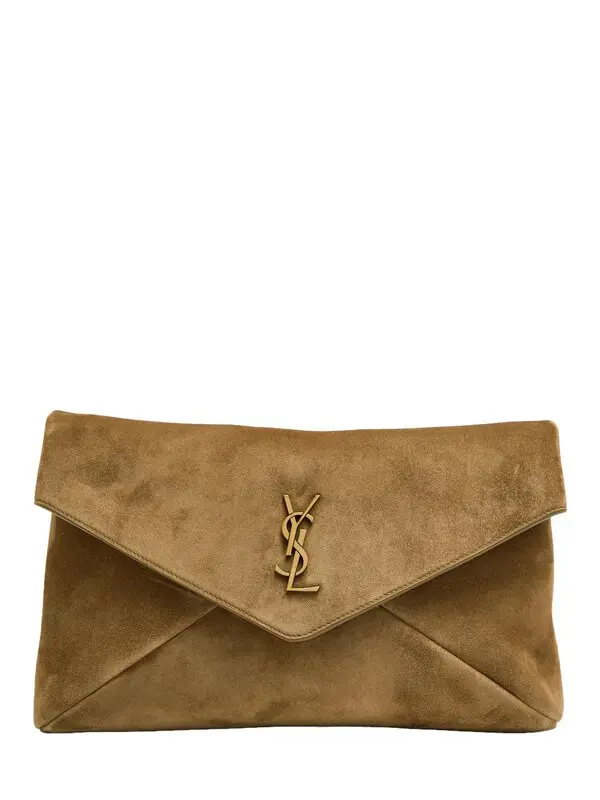 Saint Laurent Envelope Suede Pouch - Brown