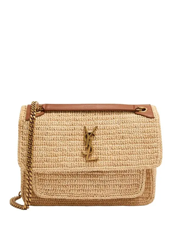 Saint Laurent Niki Medium Raffia Shoulder Bag - Natural