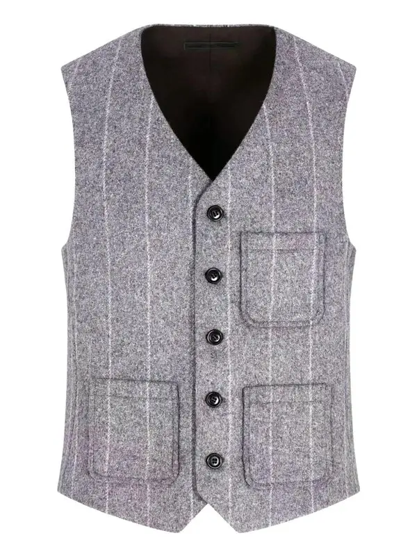 Giorgio Armani Striped Single-breasted Coat - Grey