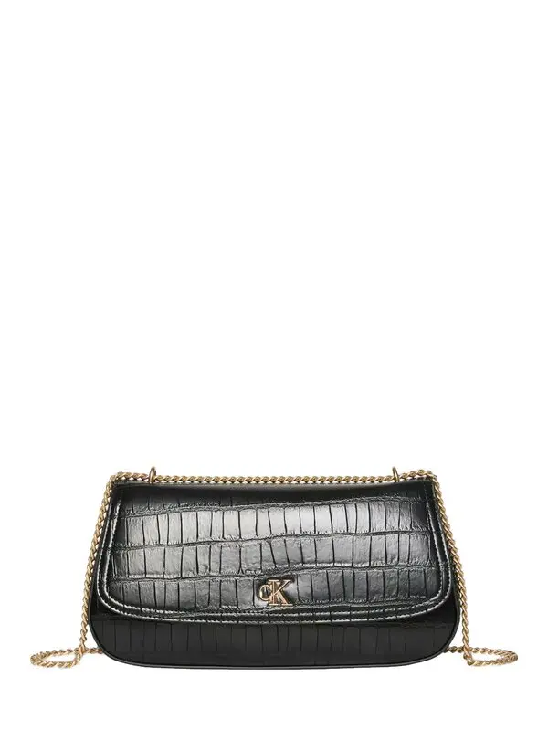 Calvin Klein Croc-embossed Chain Shoulder Bag - Black