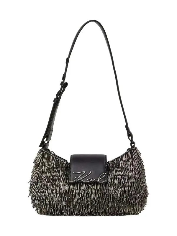 Karl Lagerfeld Signature Beaded Shoulder Bag - Black