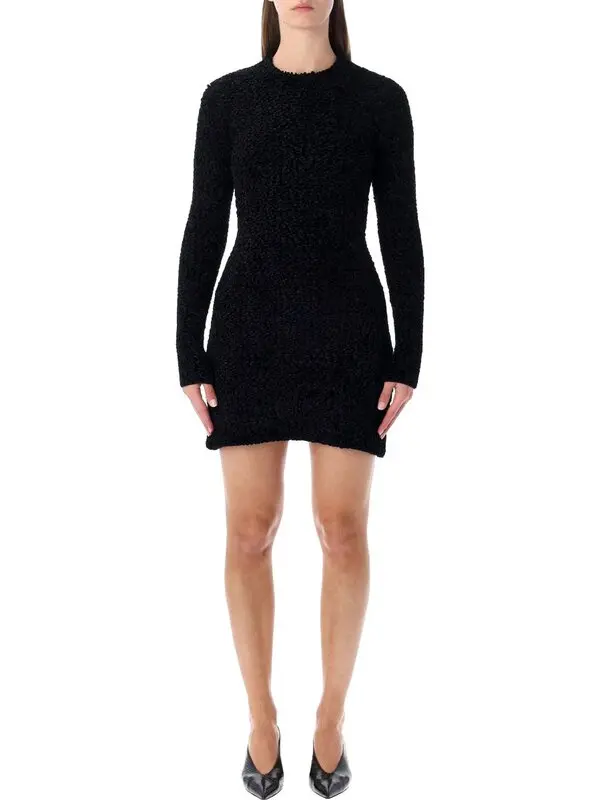 FERRAGAMO Short Astrakhan-effect Knit Dress - Black