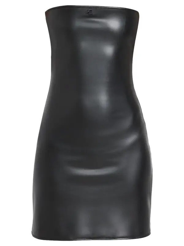 COURREGES Strapless Faux Leather Mini Dress - Black