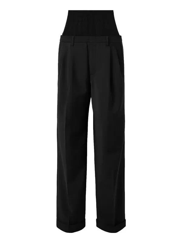 Tibi Mesh-trimmed Crepe Wide-leg Pants - Black