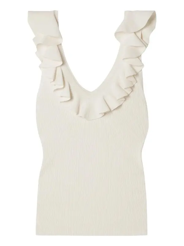 Zimmermann Awaken Ruffled Ribbed-knit Top - White