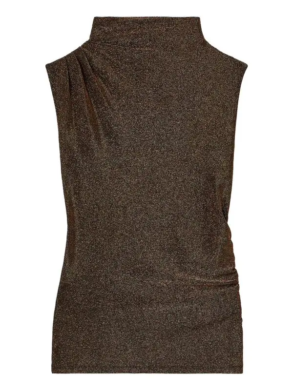Veronica Beard Mylie Ruched Metallic Knitted Tank - Gold