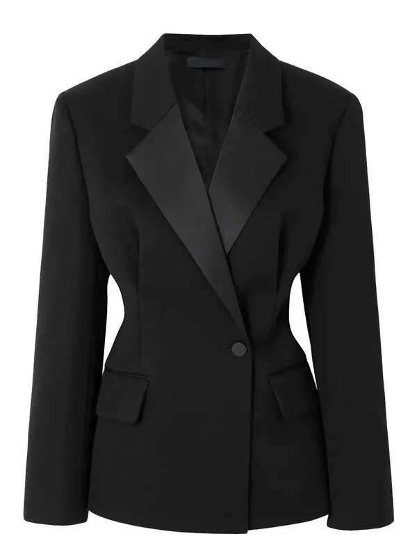 LANVIN Double-breasted Satin-trimmed Wool Blazer - Black