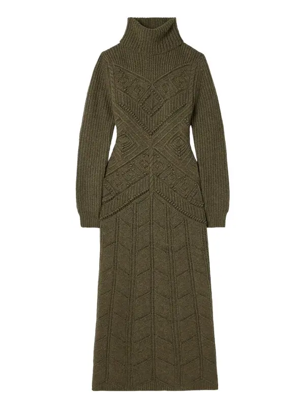 Loro Piana Cashmere Turtleneck Maxi Dress - Green
