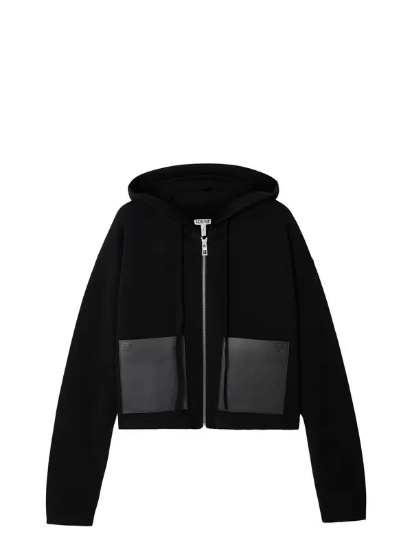 Loewe Leather-trimmed Wool-blend Hoodie - Black