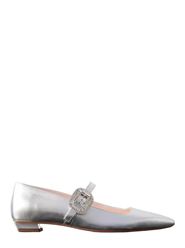 ROGER VIVIER Belle Vivier Crystal-embellished Metallic Leather Ballet Flats - Silver