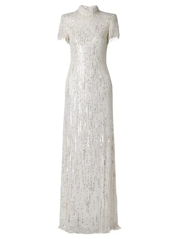 Jenny Packham Madeleine Embellished Chiffon Gown - Ivory