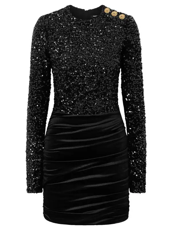 Balmain Sequined Velvet Mini Dress - Black