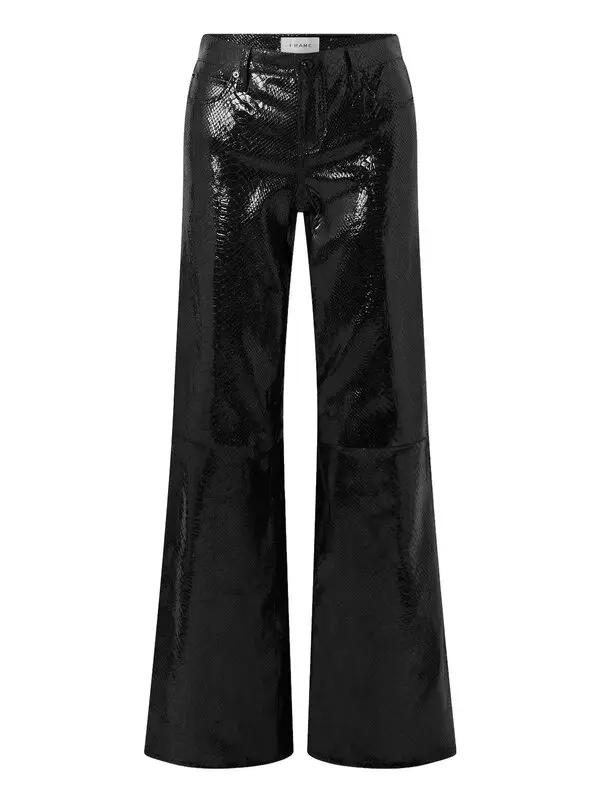 FRAME Croc-effect Leather Flared Pants - Black