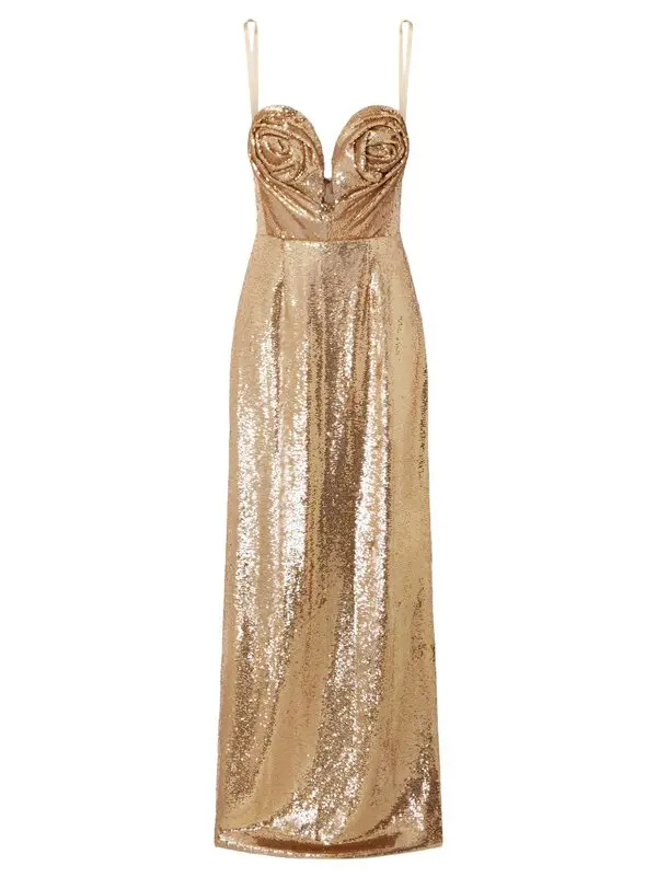 Carolina Herrera Strapless Sequined Mesh Gown - Gold