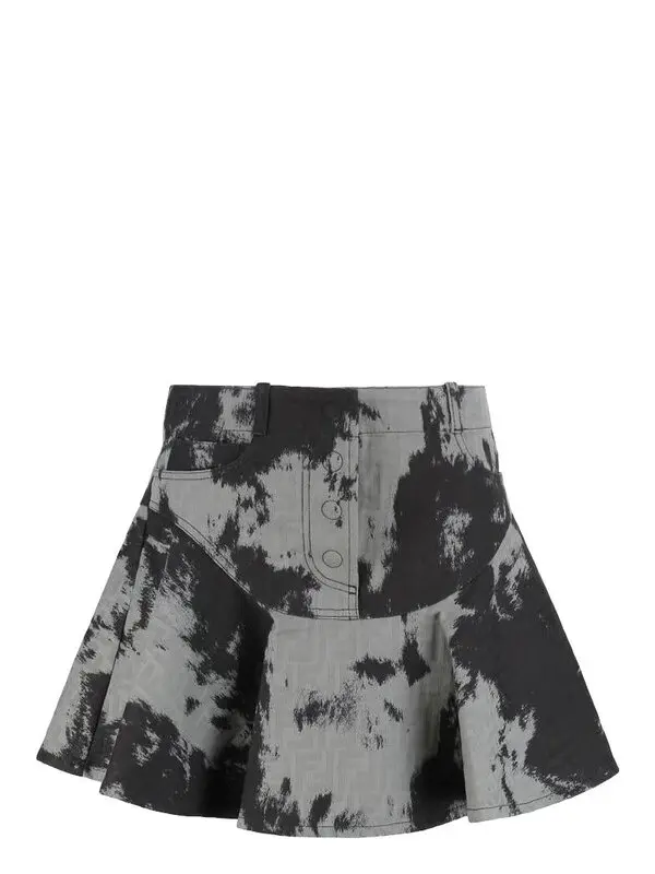 Fendi Ff Jacquard Denim Skirt - Grey
