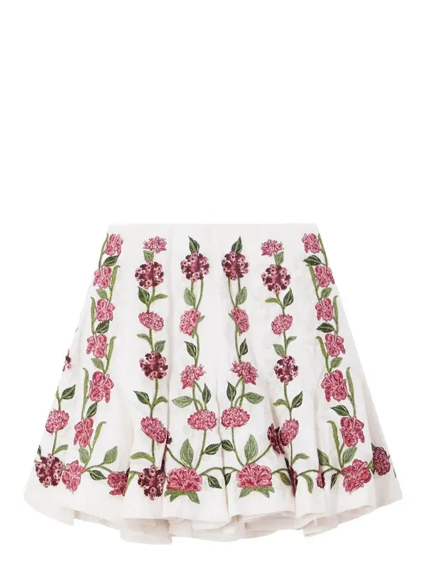 Agua Bendita Cerezo Appliquéd Embroidered Linen Mini Skirt - Multi