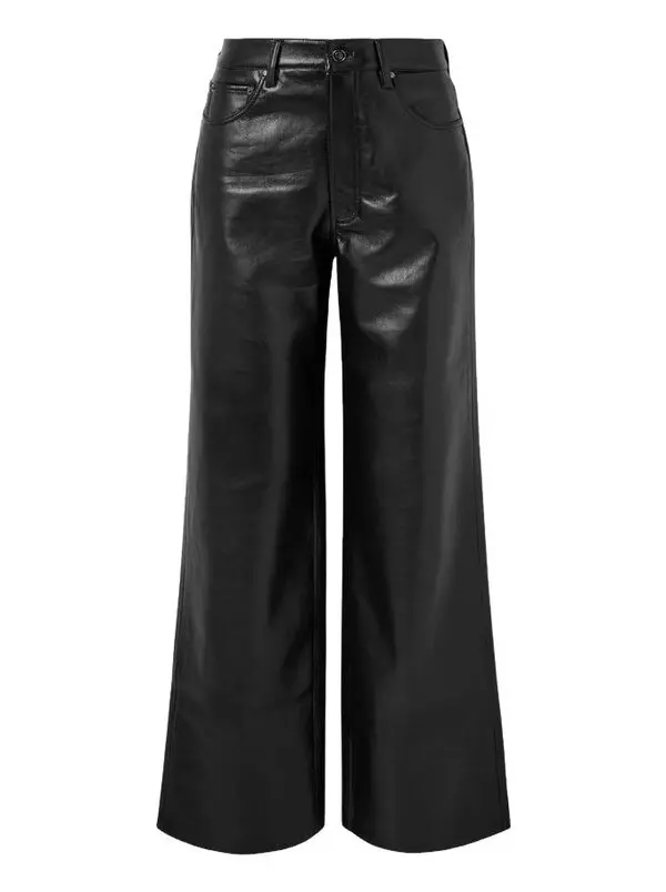 ANINE BING Manon Leather Wide-leg Pants - Black