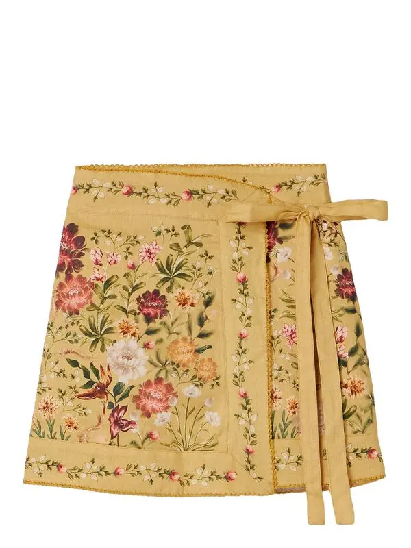 Agua Bendita Luna Paramo Floral-print Linen Mini Wrap Skirt - Multi