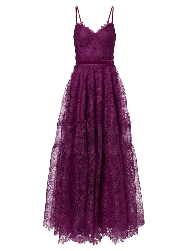 Costarellos Belted Lace Gown - Purple