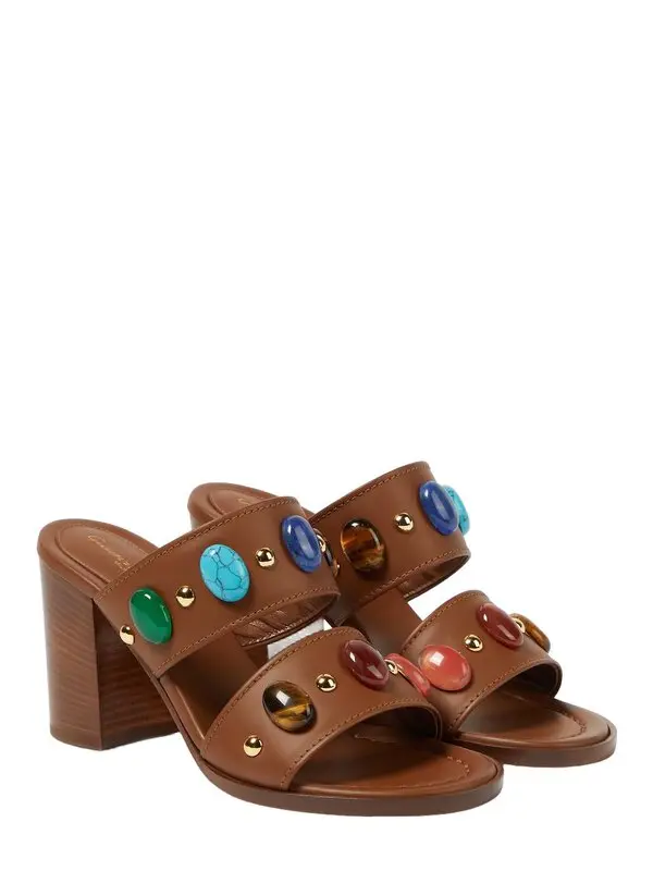 GIANVITO ROSSI Embellished Leather Sandals - Brown