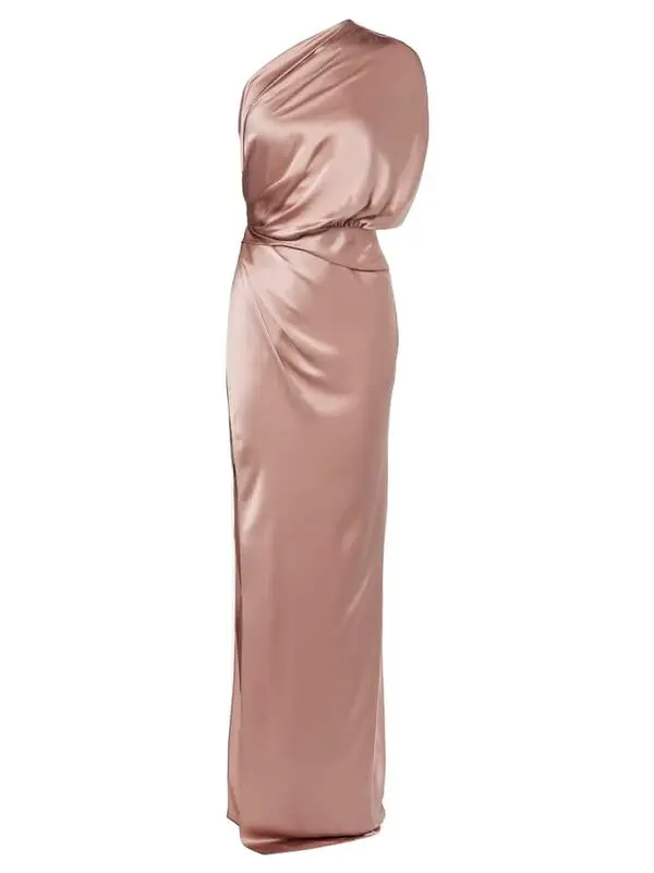 THE SEI Draped One-shoulder Silk Satin Gown - Pink