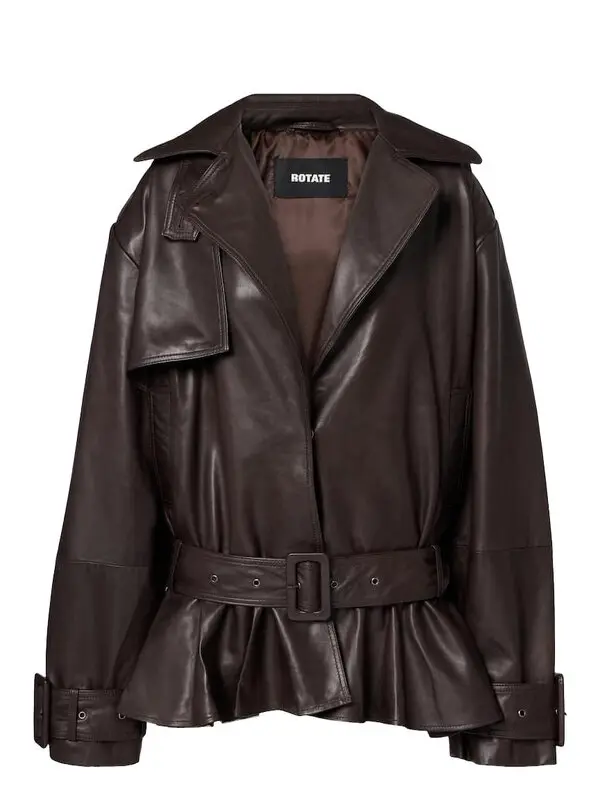 Remain Birger Christensen Belted Leather Biker Jacket - Brown
