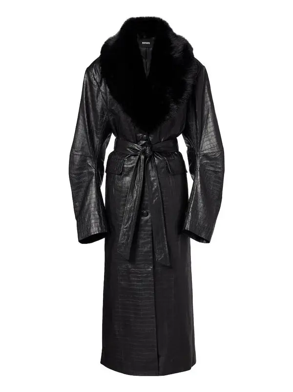 Remain Birger Christensen Croc-effect Leather Coat - Black