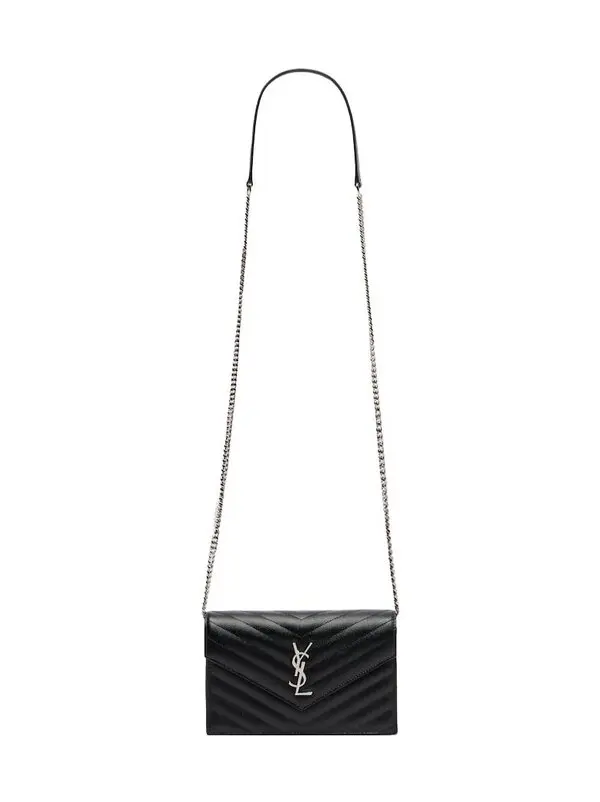 Saint Laurent Cassandre Envelope Small Leather Wallet On Chain - Black