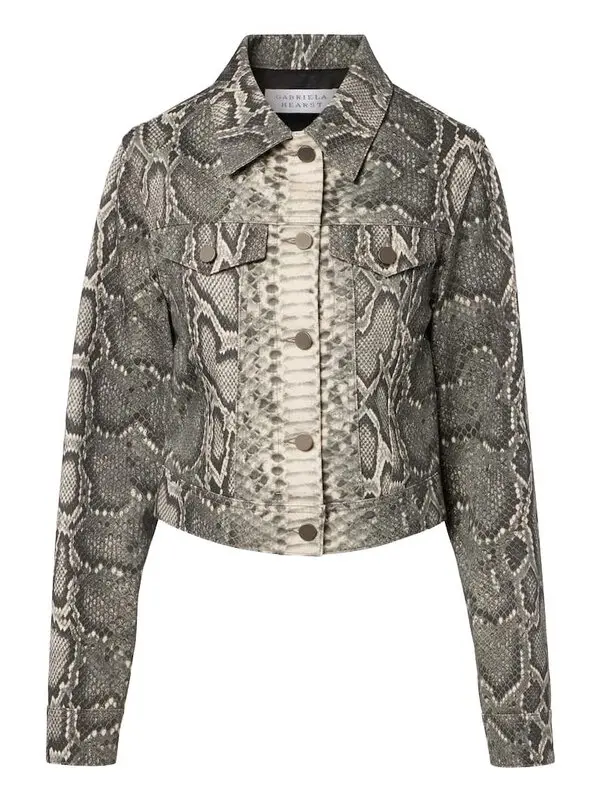 Gabriela Hearst Bronte Snake-print Cropped Denim Jacket - Grey