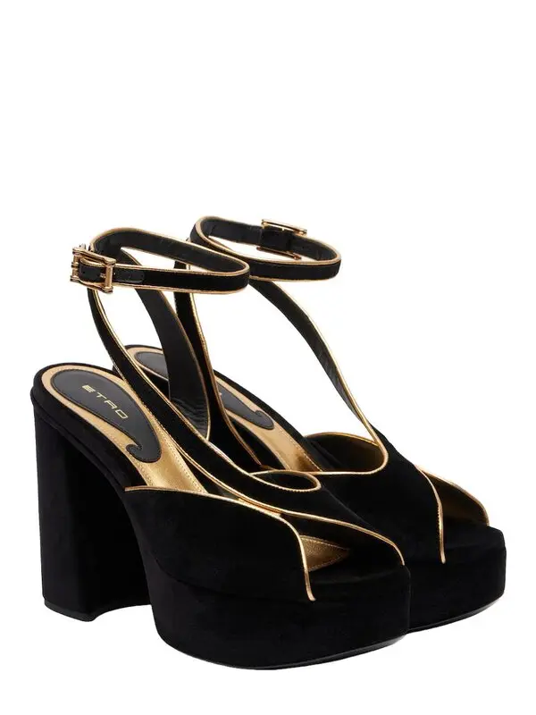 Etro Asymmetrical Velvet Platform Sandals - Black