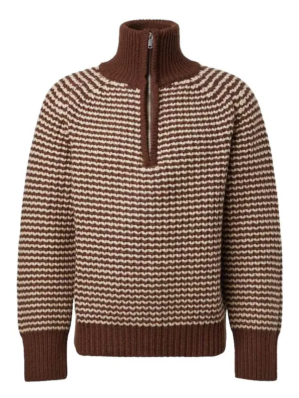 Studio Nicholson Virgin Wool Quarter Zip Sweater - Brown