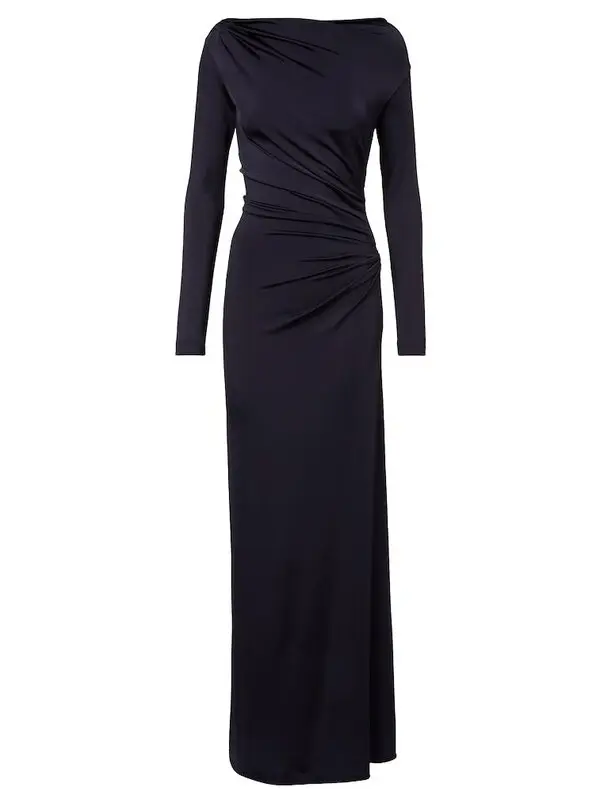 Victoria Beckham Gathered Jersey Maxi Dress - Blue